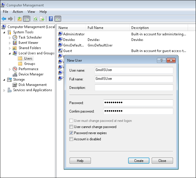 Create an IIS User and Assigning it to the IIS_IUSRS Group