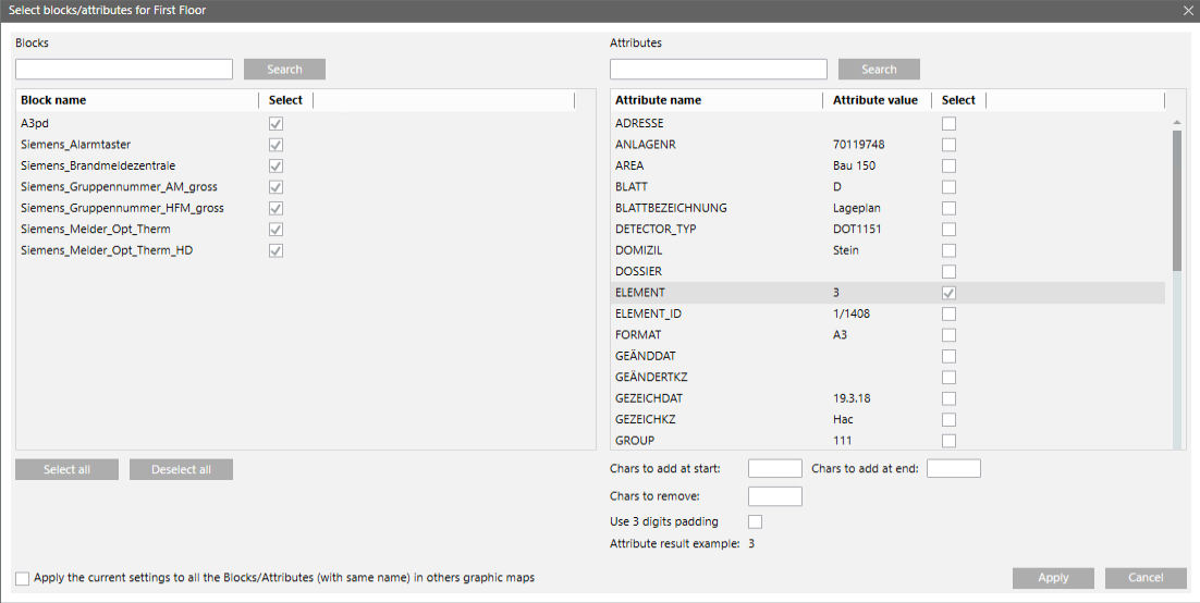 Select the Object Blocks and Identification Attributes
