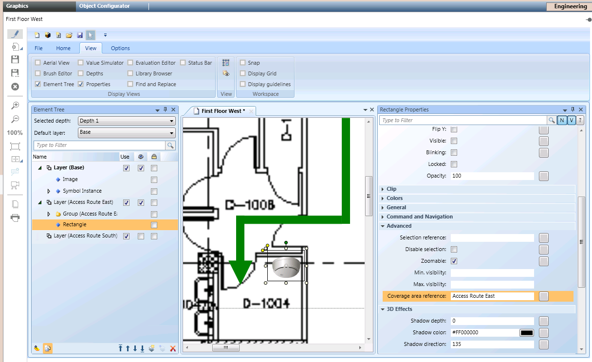 Access Route and Detection Area Layers via Coverage Areas