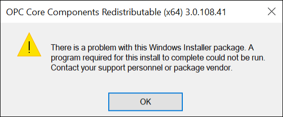 Cannot Uninstall OPC Core Component V3.0.10800 Prerequisite