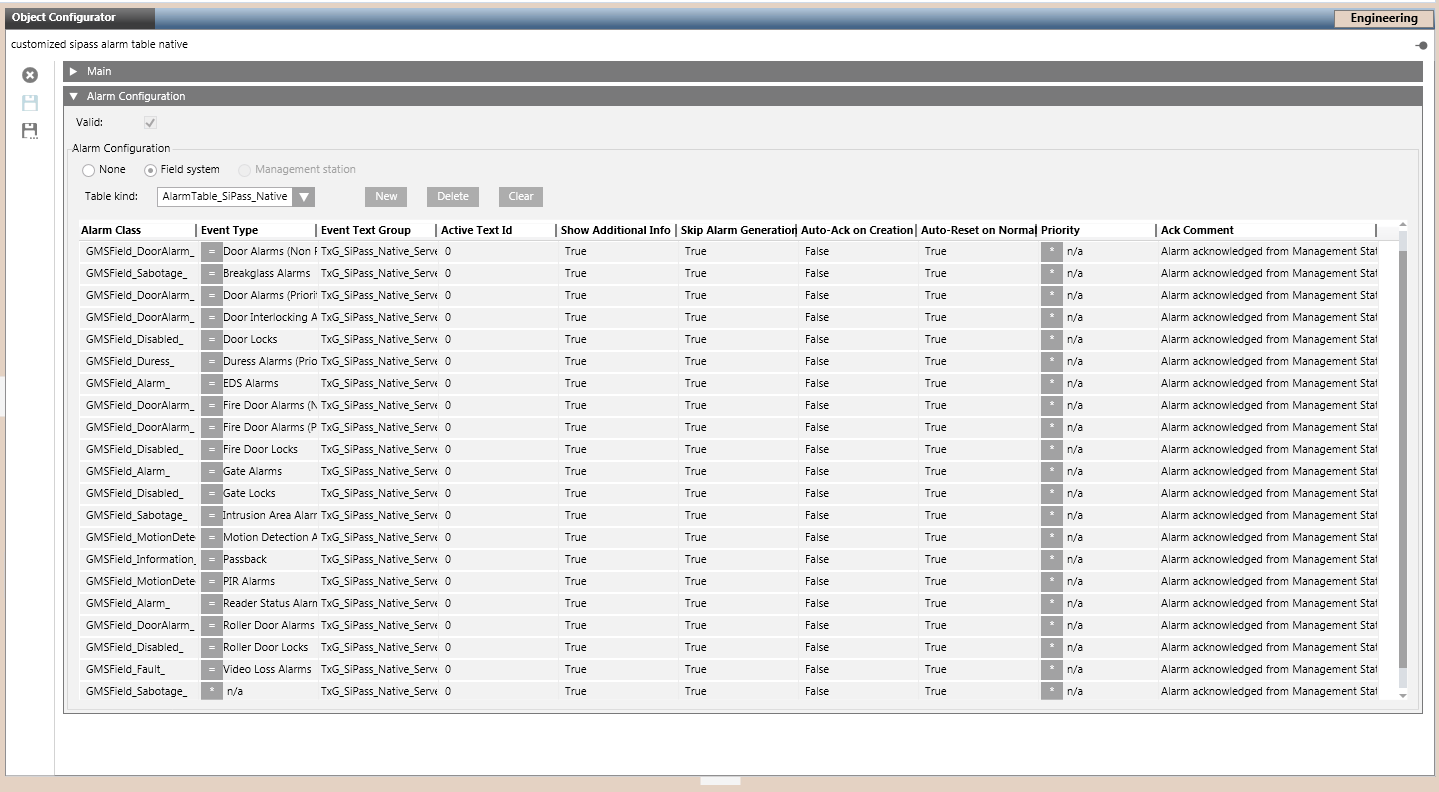 Configure a Customized SiPass Alarm Table
