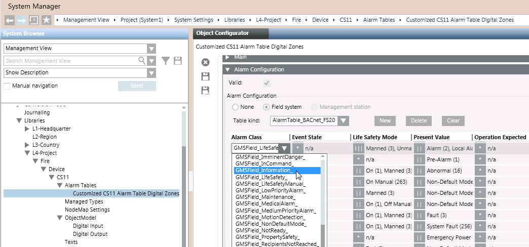 Configure a New Alarm Table in a Customized CS11 Device Library